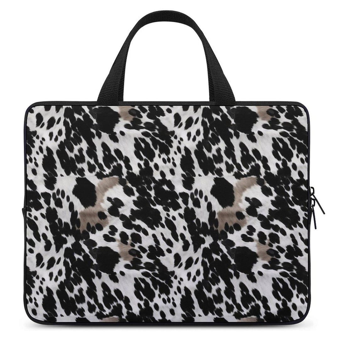 Cow Print Laptop Sleeve Case, Black White Brown Animal Computer MacBook ...