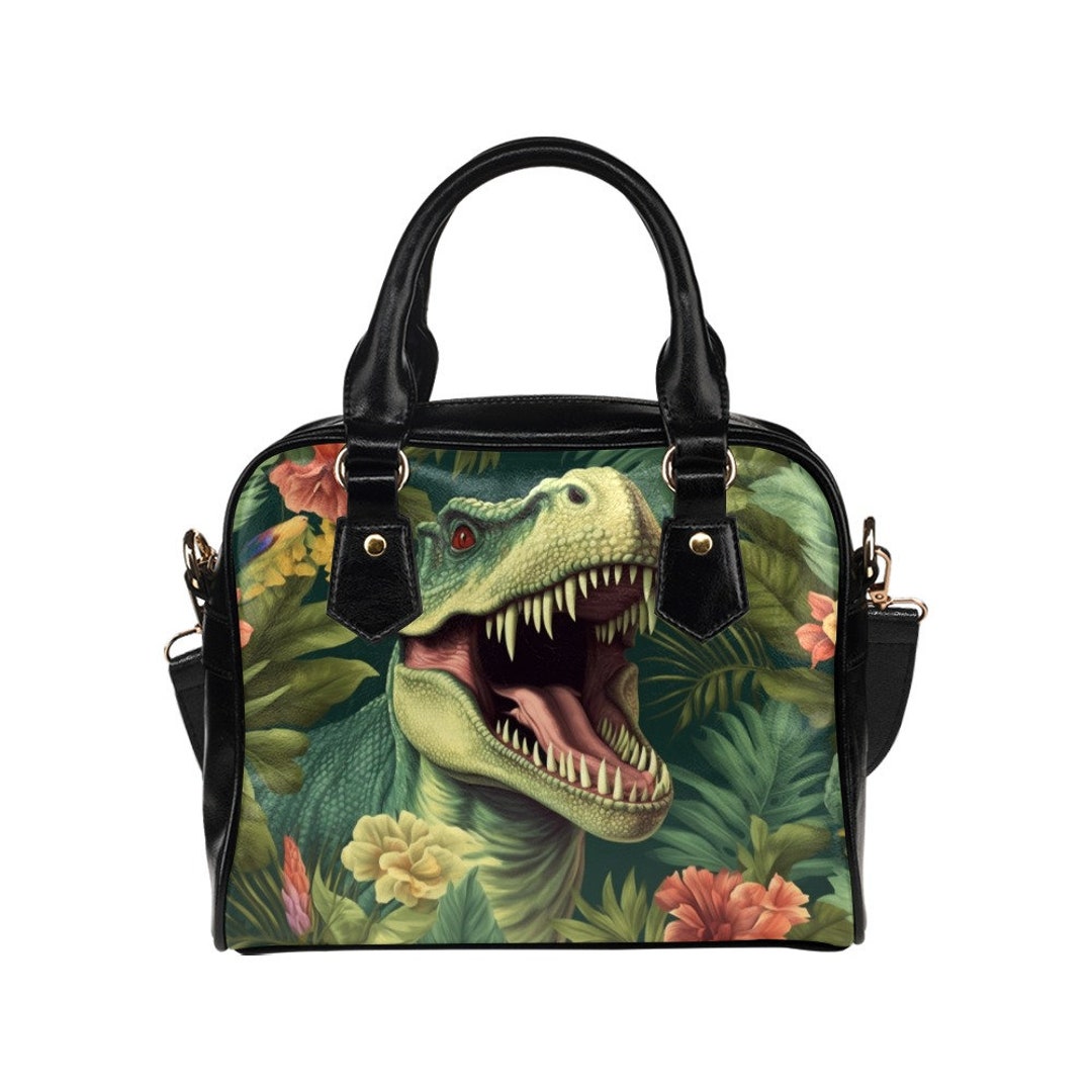 Dinosaur Purse, Dino T-rex Tropical Pattern Cute Small Shoulder Zip Bag ...
