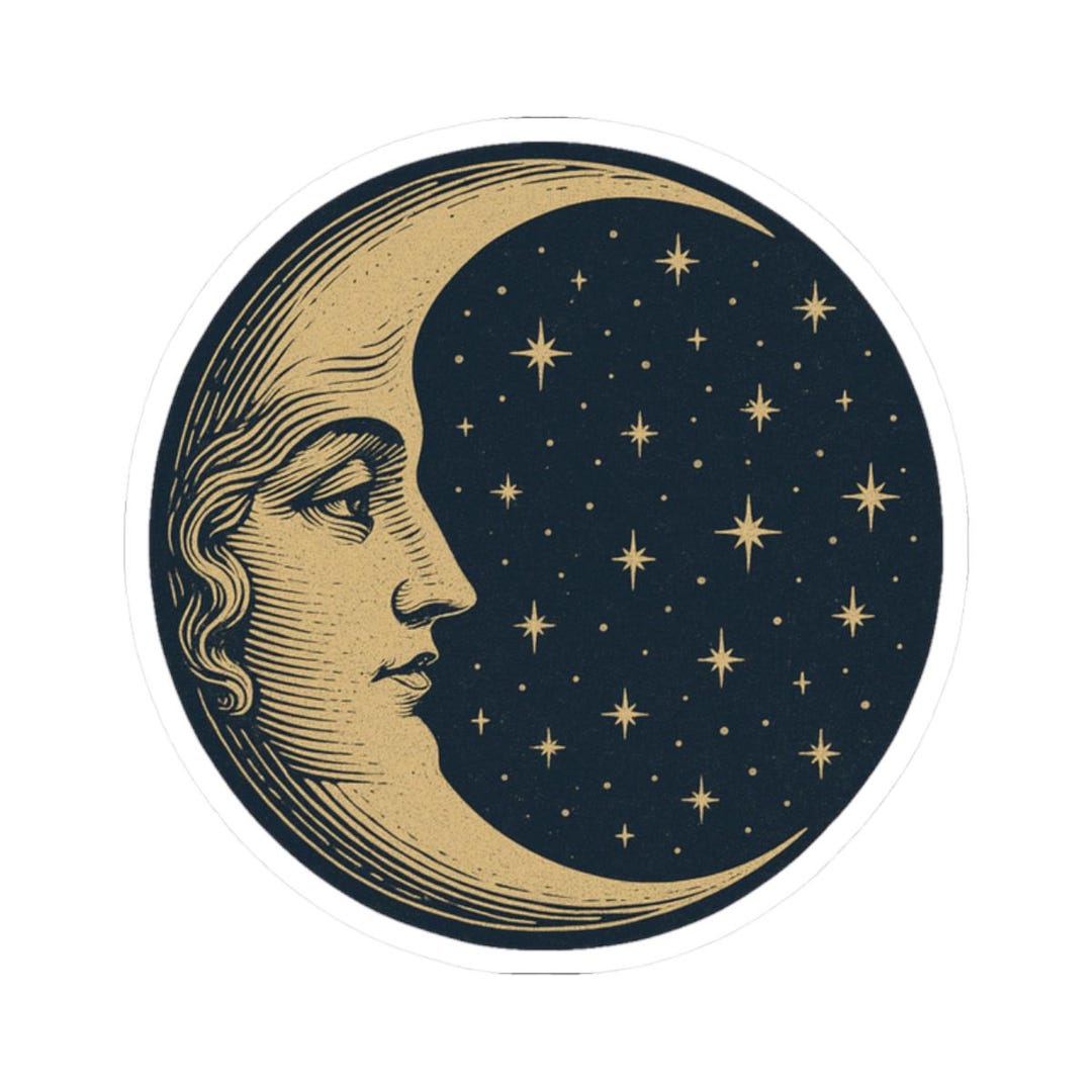 Half Moon Sticker Decal, Face Vintage Retro Stars Galaxy Space Art ...
