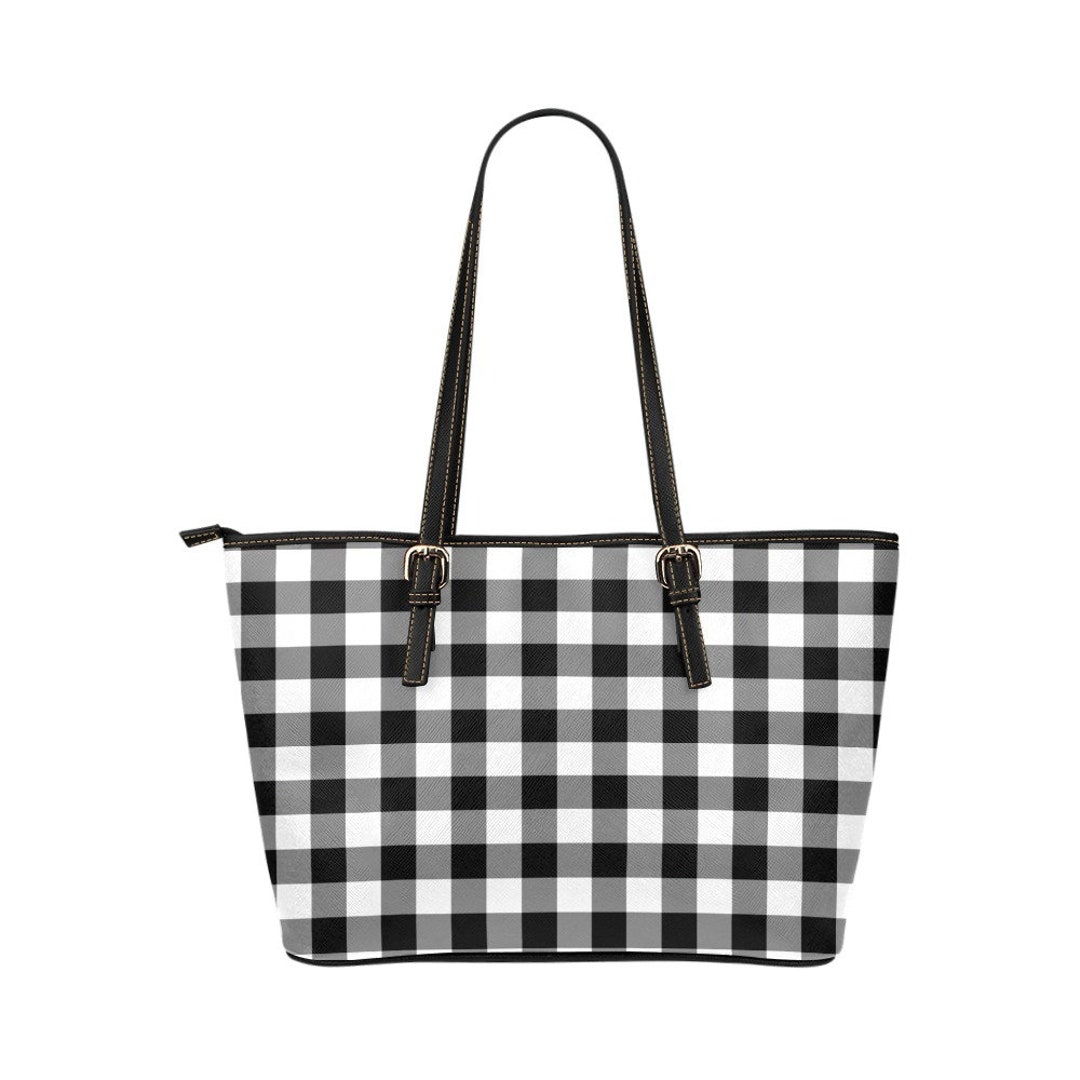Black White Buffalo Plaid Tote Bag Purse, Check Checkered Print Handbag ...