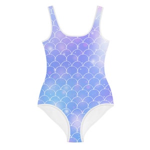 MERMAID Youth Girls Swimsuit, Purple Sparkle Printed Kids Young ...