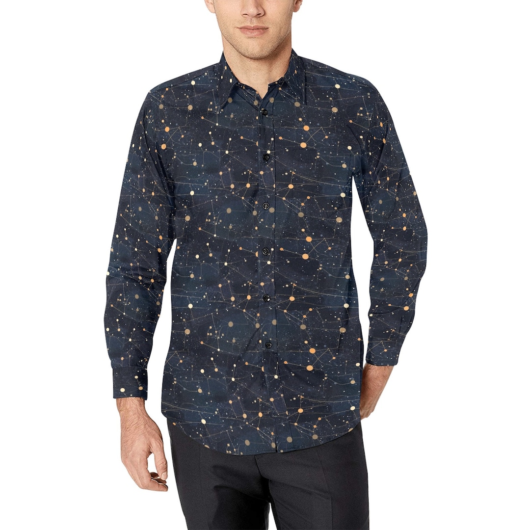 Constellation Space Long Sleeve Men Button up Shirt, Universe Stars ...
