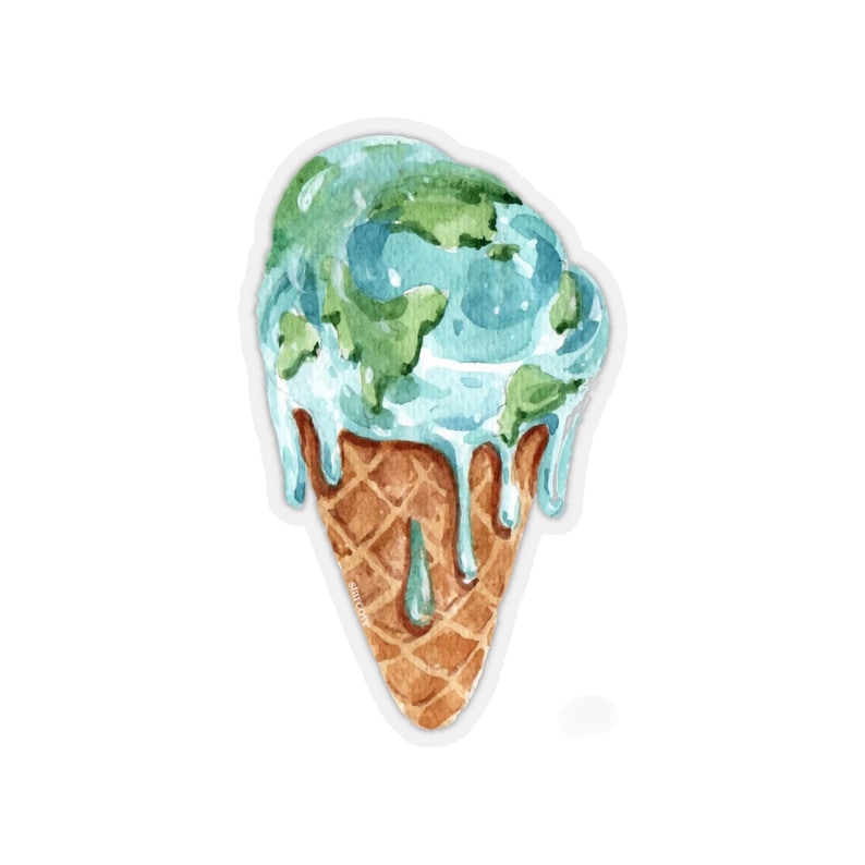 Melting Earth Ice Cream Cone Stickers Climate Change Planet | Etsy