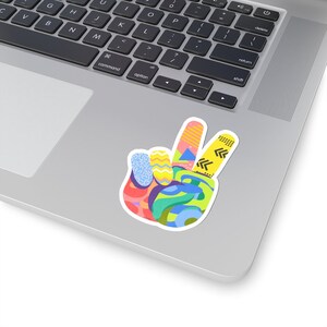 Hand Peace Sign Sticker, Colorful Freedom Laptop Decal Vinyl Cute ...