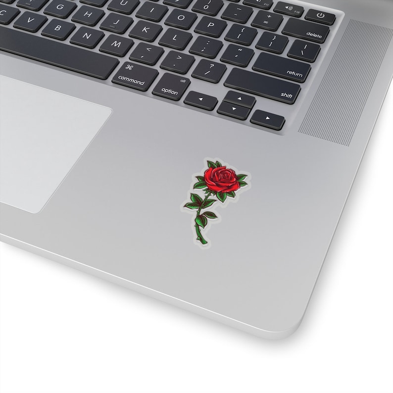 Red Rose Flower Sticker, Floral Art Tattoo Laptop Vinyl Cute Waterproof ...