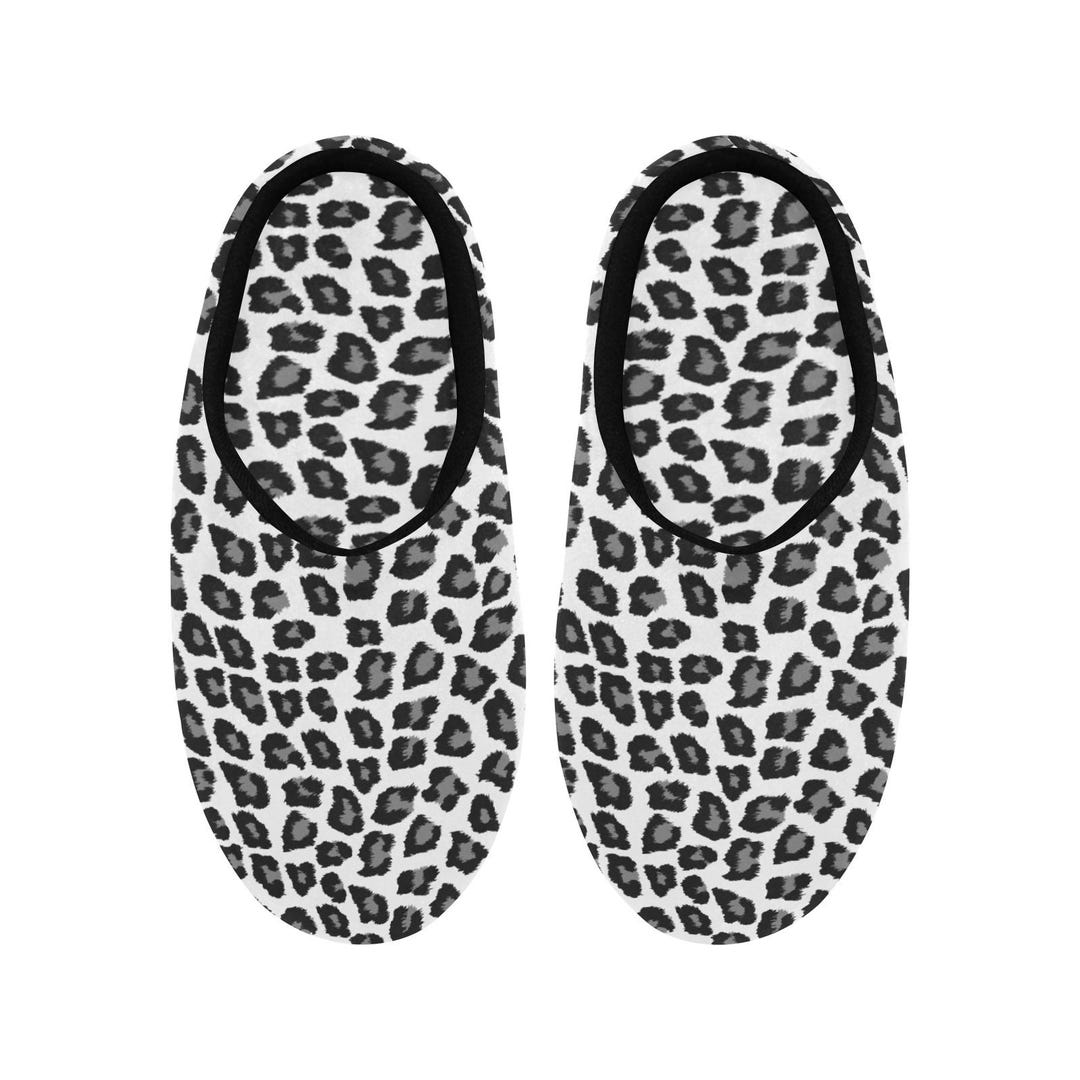 Snow Leopard Women's Slippers, White Black Animal Print Ladies House ...