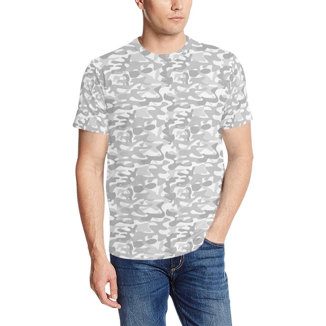 White Camo Tshirt, Light Grey Camouflage Print Designer Lightweight ...
