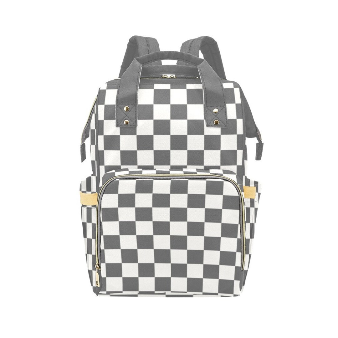 Checkered Diaper Bag Backpack, Grey Cream Check Baby Boy Girl ...