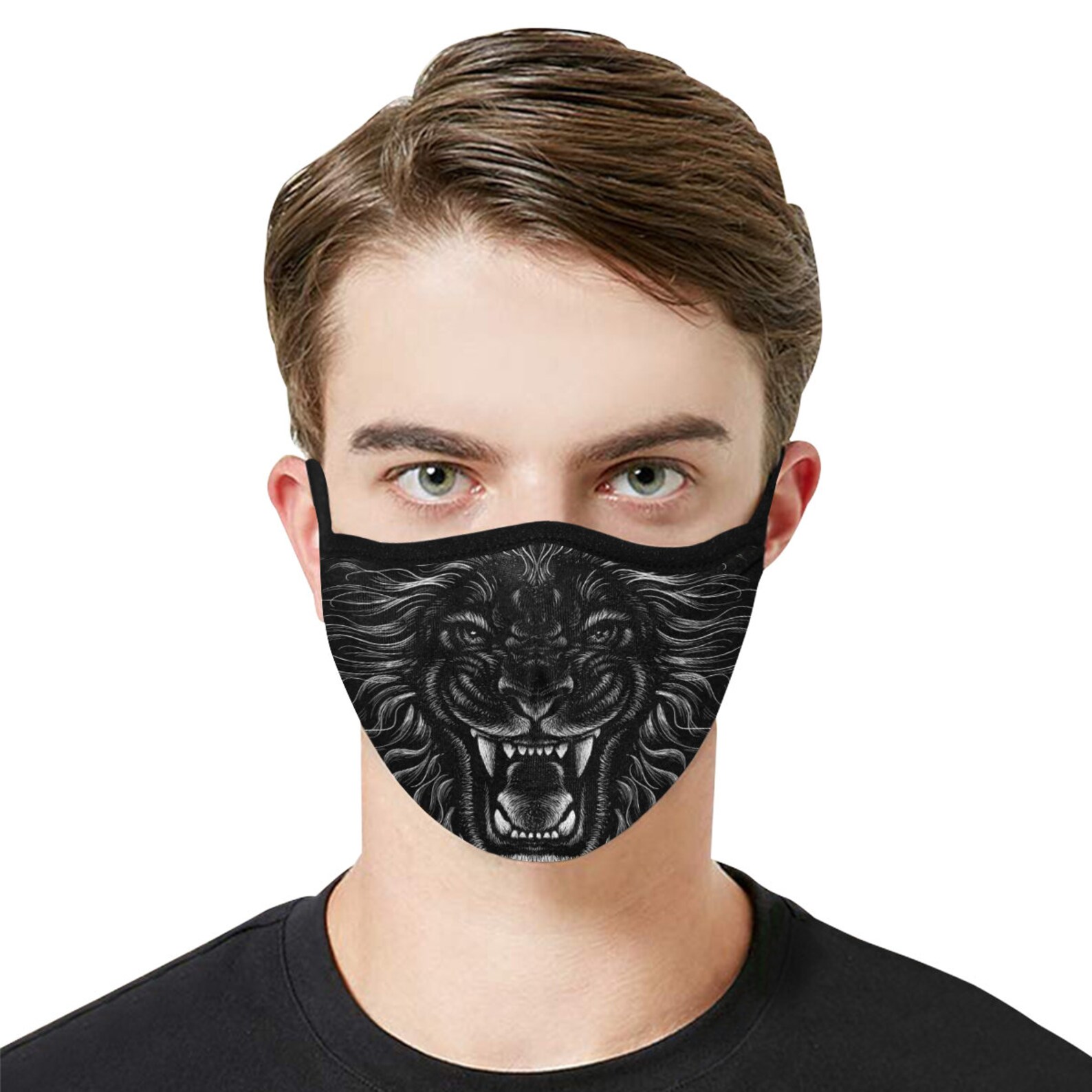 Black Lion Head Face Mask With Filter Wild Fabric Dust Cloth - Etsy