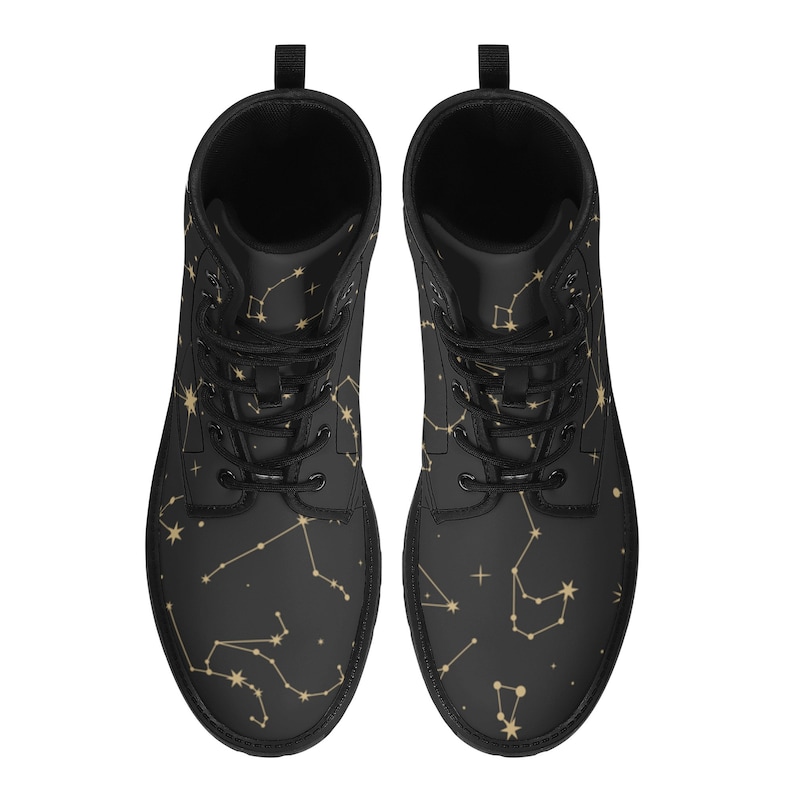 Constellation Women Leather Boots, Stars Space Vegan Lace up Shoes ...