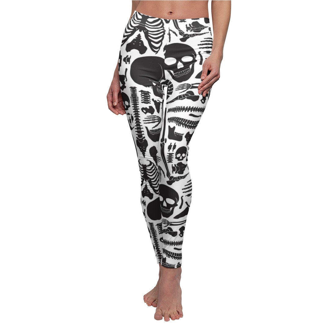 Skeleton Halloween Leggings, Black White Skull Human Bones Anatomy Goth ...