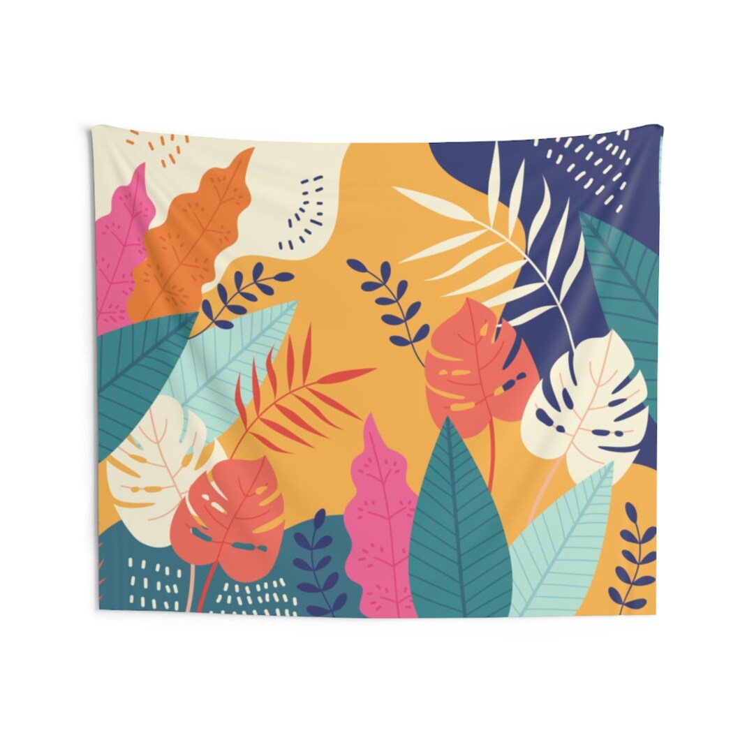 Floral Botanical Tapestry, Colorful Plants Leaves Landscape Indoor Wall ...