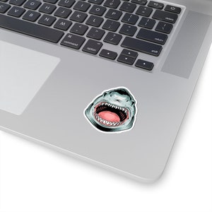 Shark Bite Sticker, Great White Head Laptop Decal Vinyl Cute ...
