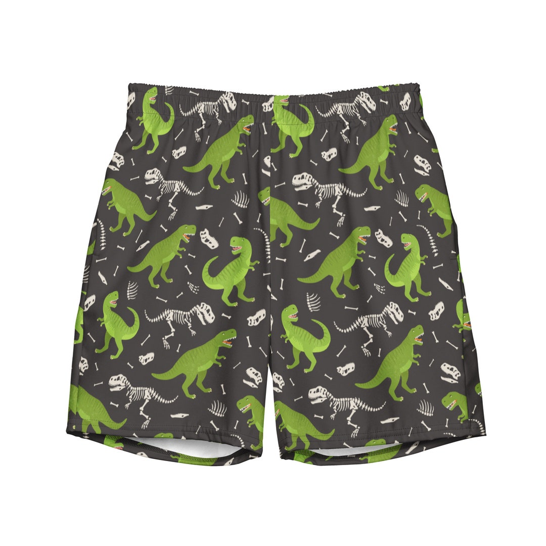 Dino Men Swim Trunks, Dinosaur Beach Mesh Pockets Beach Bathing Suit ...