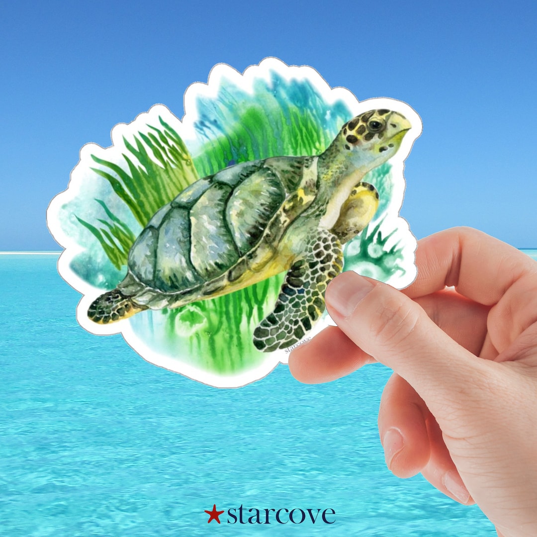 Sea Turtle Stickers, Ocean Island Watercolor Green Laptop Vinyl Cute ...