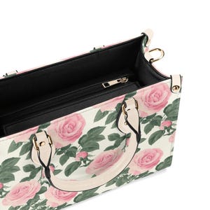 Pink Rose Flower Shoulder Purse, Floral Cute Crossbody Vegan Leather ...