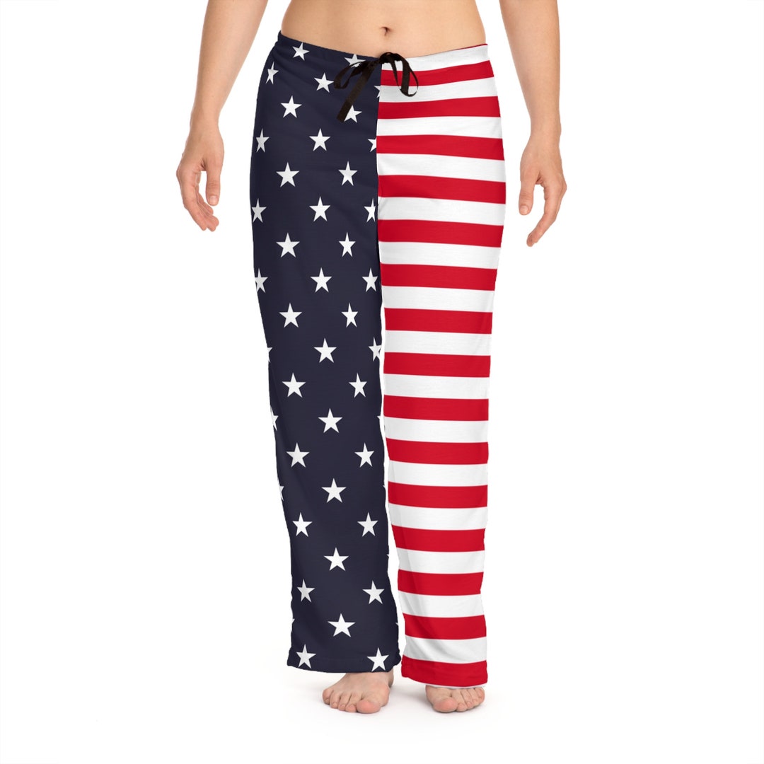 American Flag Women Pajamas Pants, USA Stripes Stars Red White Blue ...