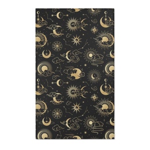 Moon Stars Area Rug Carpet, Black Constellation Home Floor Decor Chic ...
