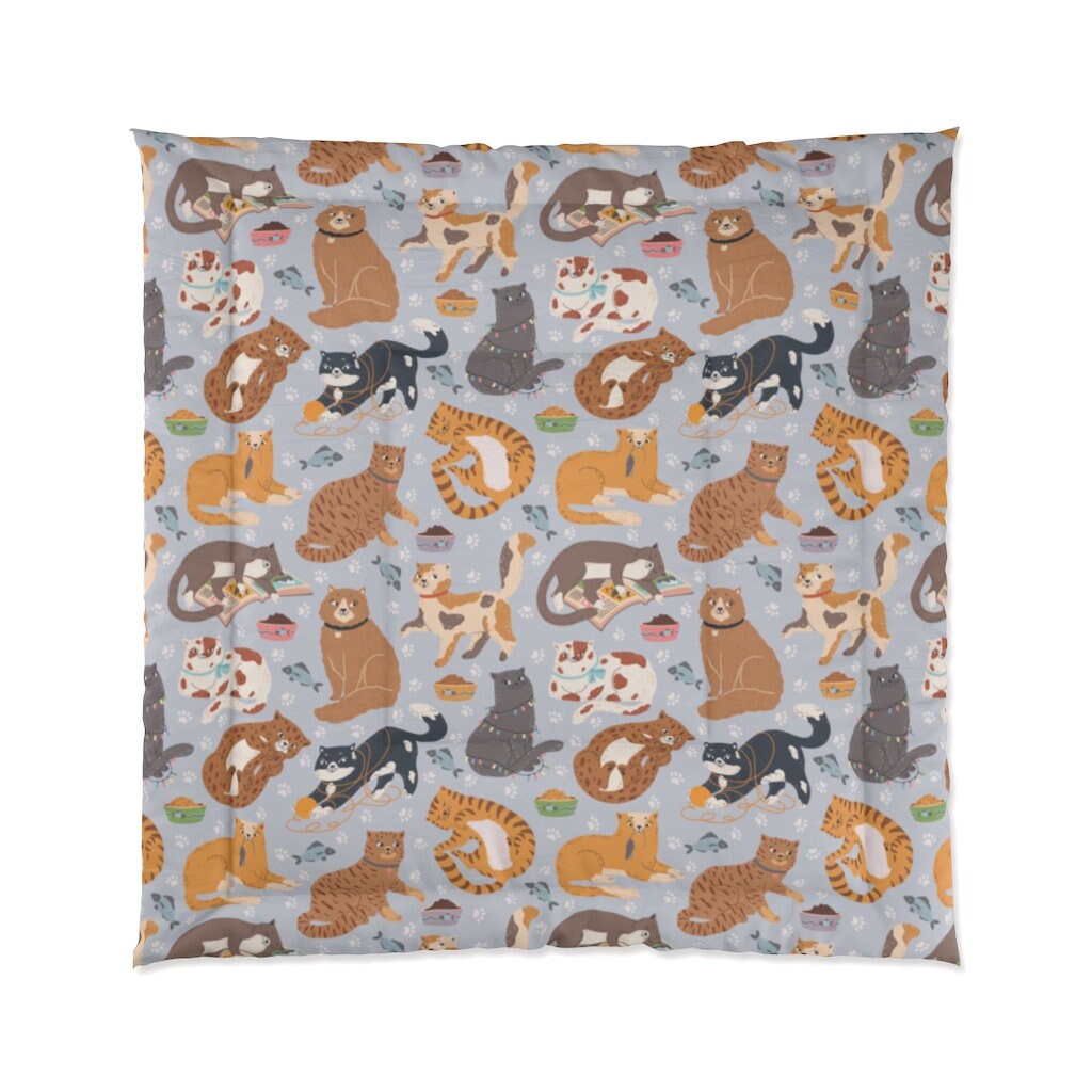 Various Cats Pattern Bed Comforter, Kitten King Queen Twin Single Full ...