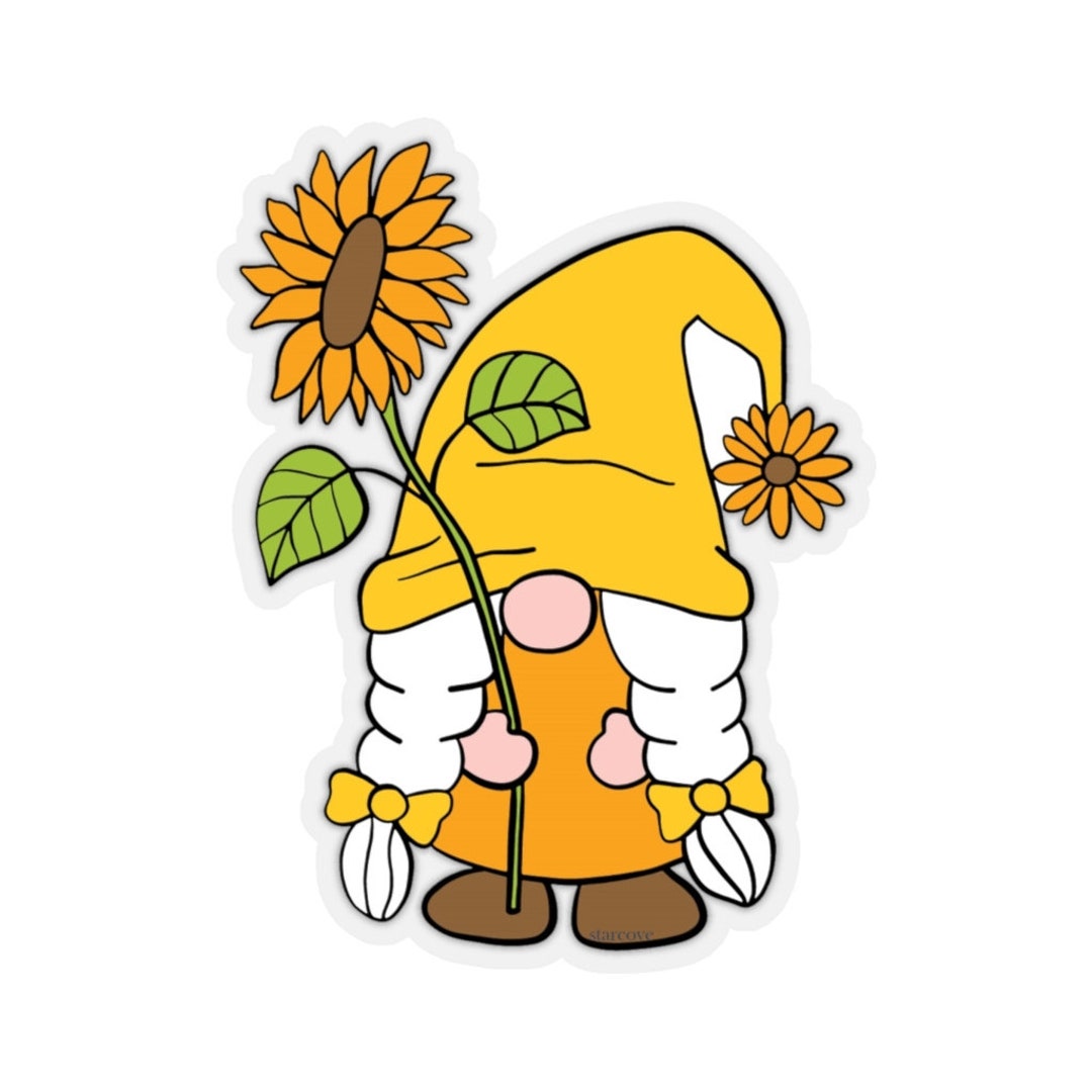 Yellow Gnome Sunflower Sticker, Dwarf Laptop Decal Vinyl Cute ...