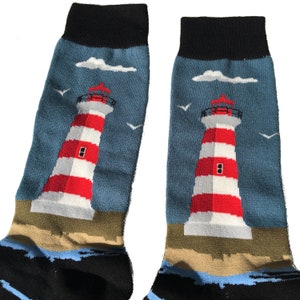 Lighthouse Socks, Nautical Maritime Ocean Black Boating Sea Blue Men ...
