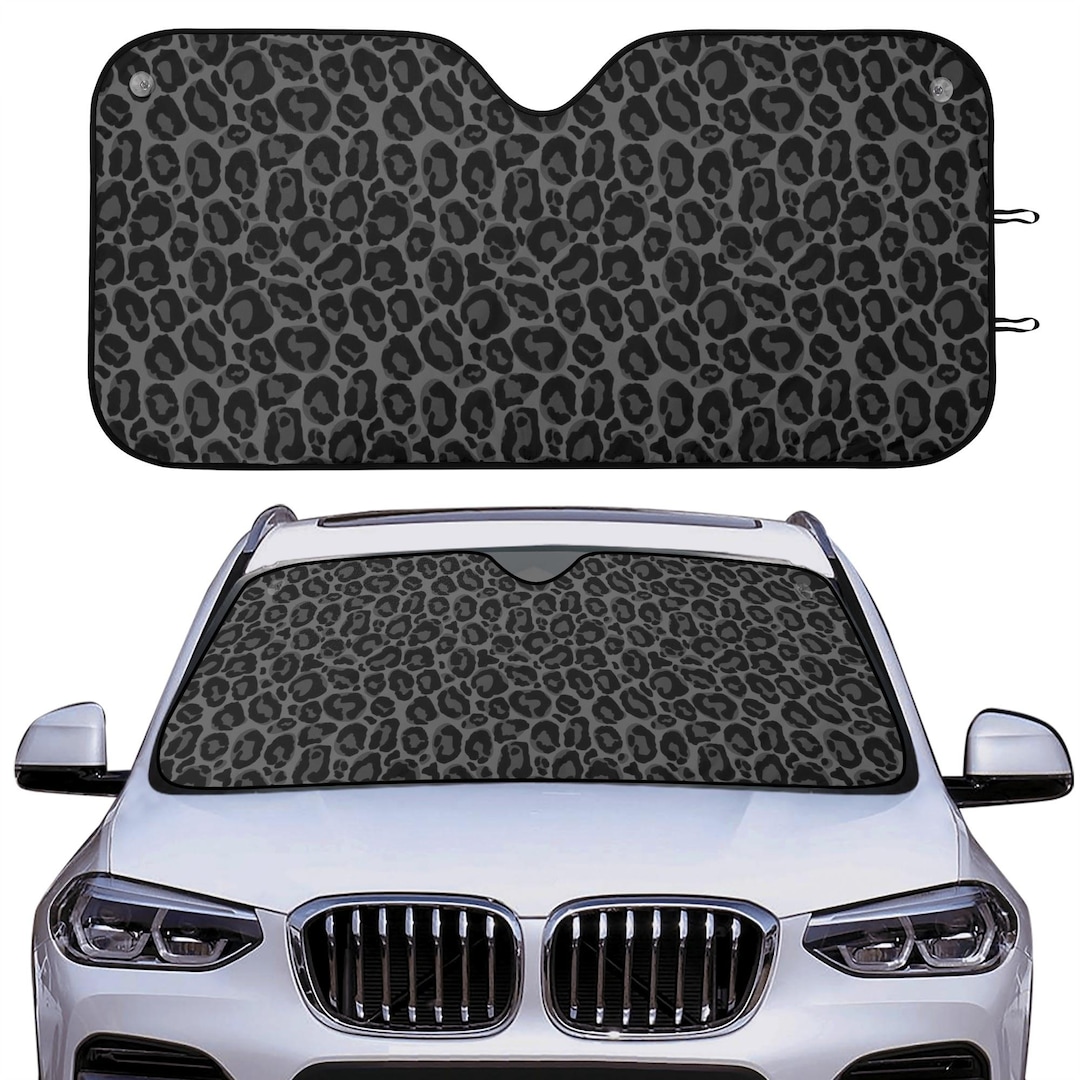 Black Leopard Car Sun Shade, Grey Animal Cheetah Front Windshield ...