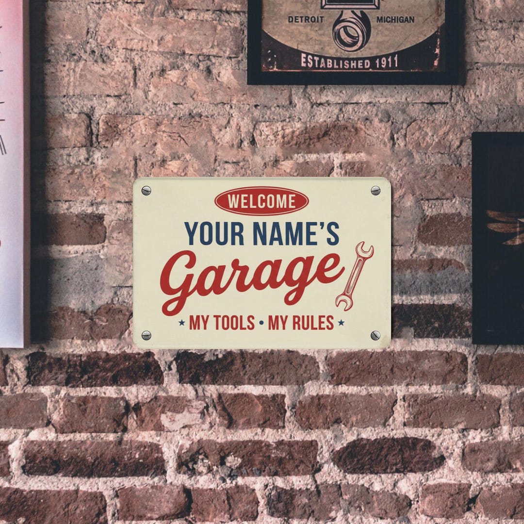 Custom Garage Metal Tin Signs, Personalized Name Workshop Retro Wall ...