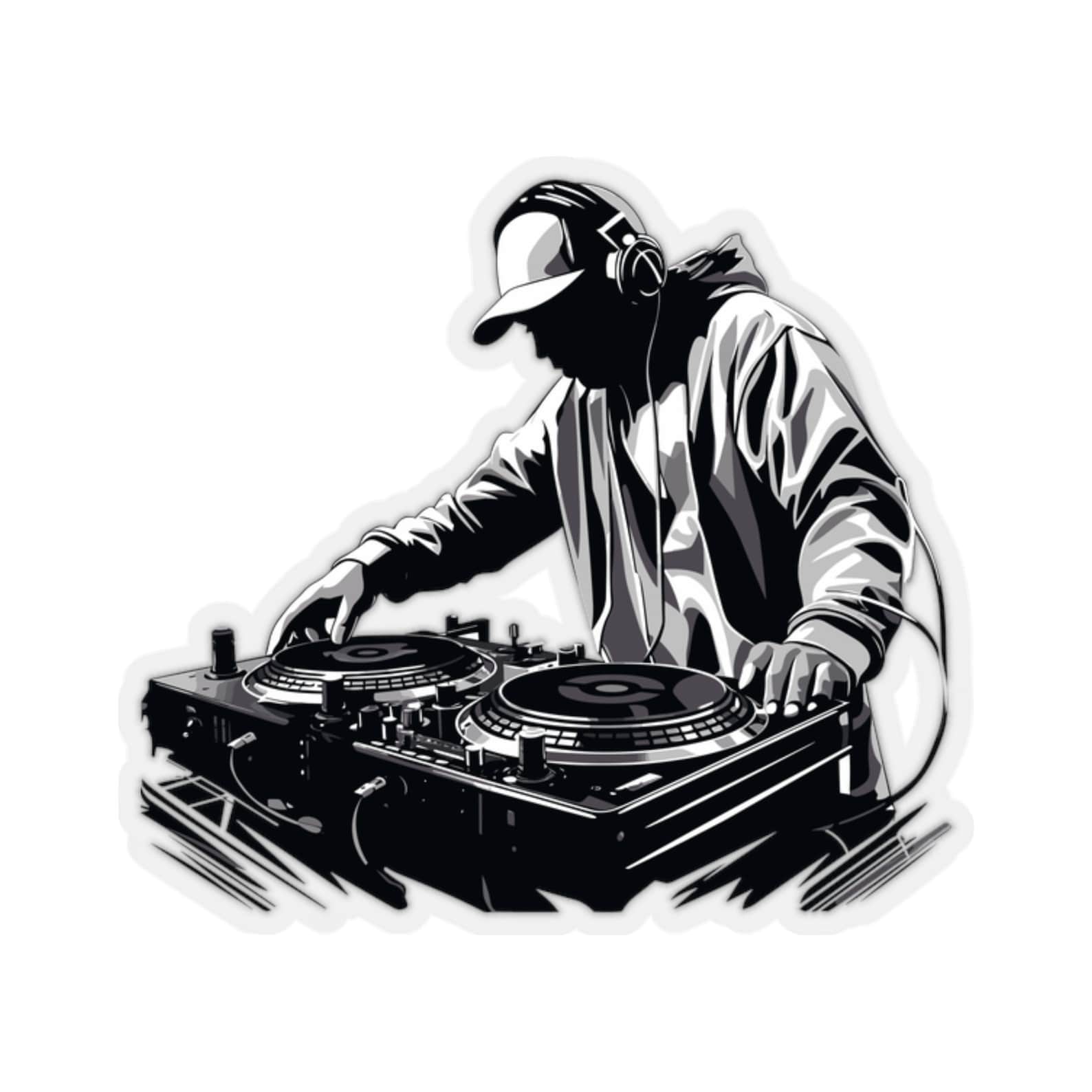 DJ Mixing Sticker Decal, Turntables EDM Music Art Vinyl Laptop Cute ...