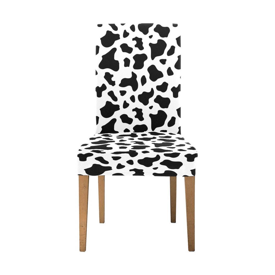 Cow Dining Chair Seat Covers, Black White Animal Hide Print Stretch ...