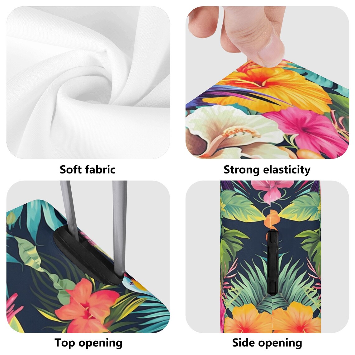 Tropical Flowers Luggage Cover, Pink Floral Bird Parrot Suitcase ...