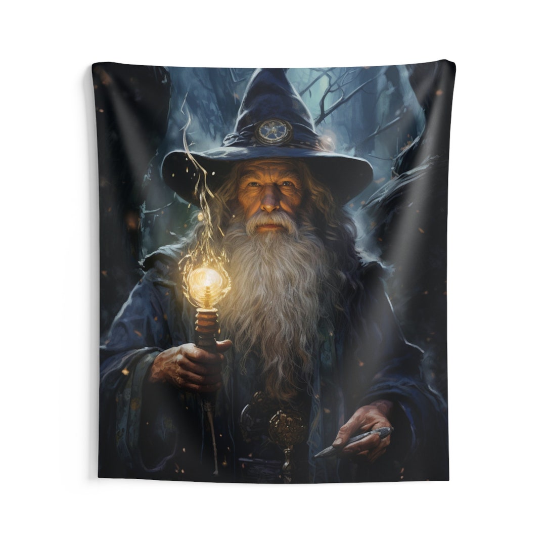 Wizard Tapestry, Mage Magic Wall Art Hanging Cool Unique Vertical ...