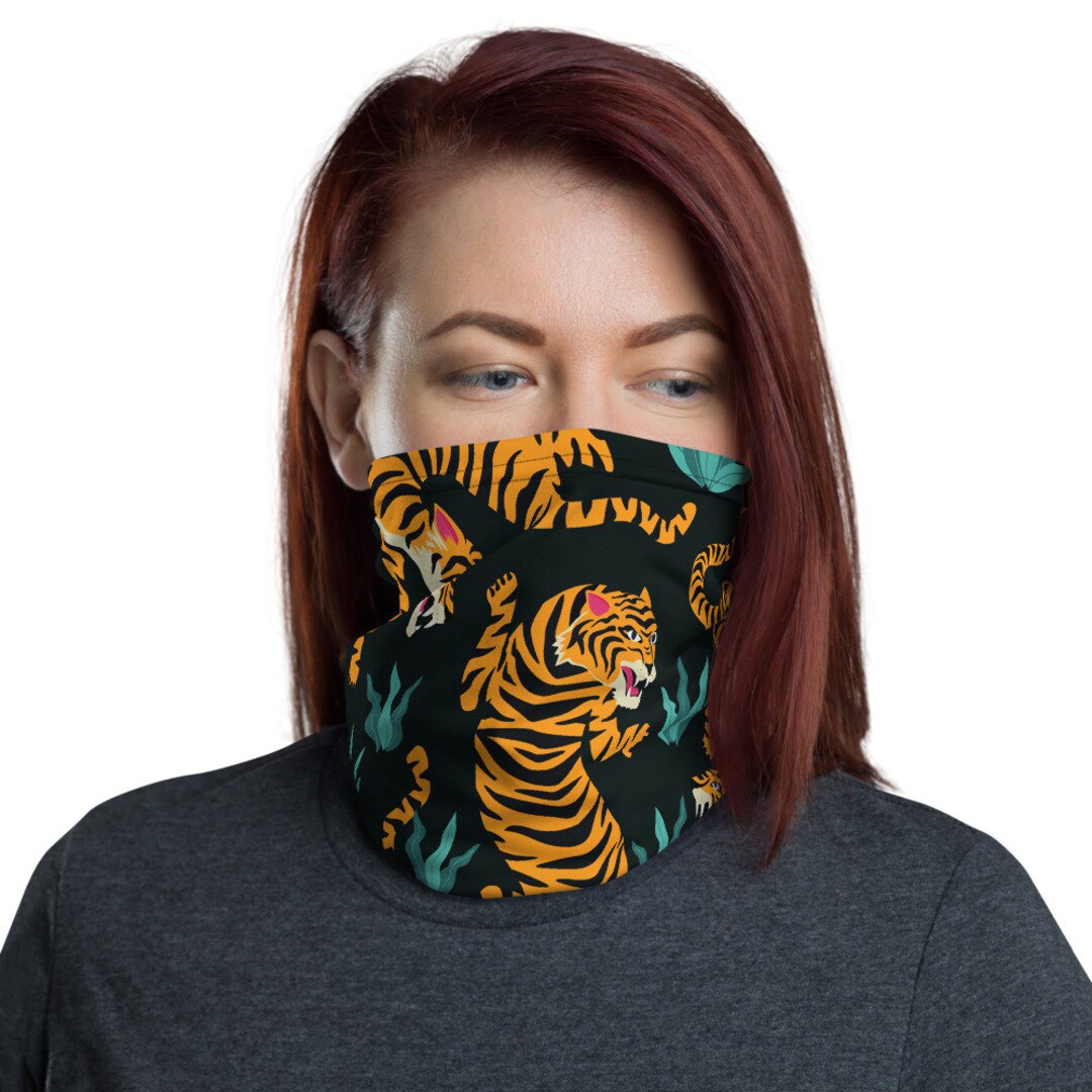 Tiger Face Mask Neck Gaiter, Big Cat Animal Print Fabric Cloth Mouth ...