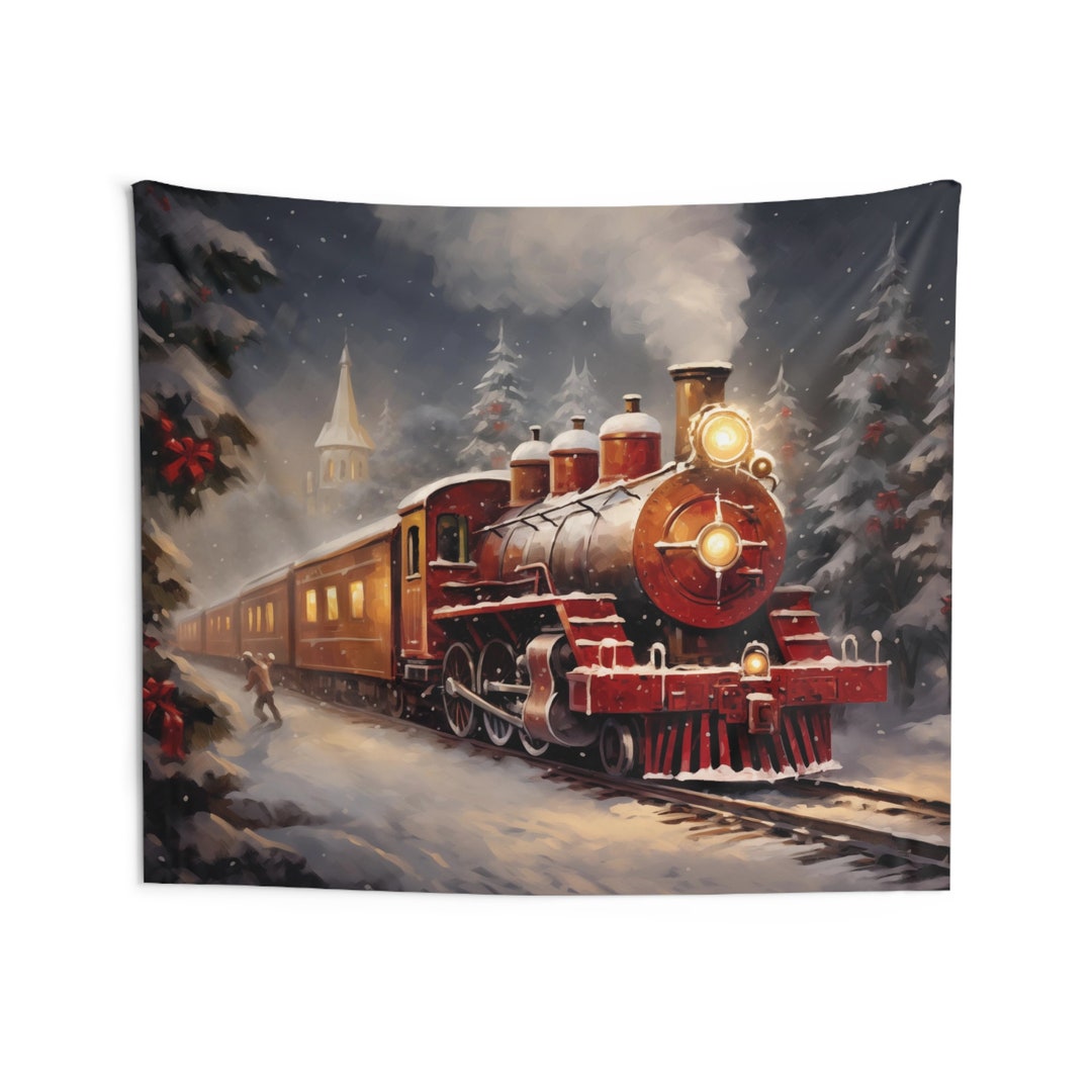 Christmas Train Express Tapestry, Xmas Trees Snow Winter Wall Art ...