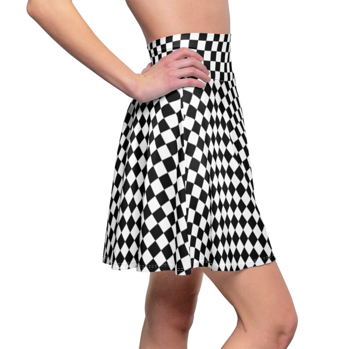 Black White Checkered Skater Skirt Check Racing Print Mini - Etsy