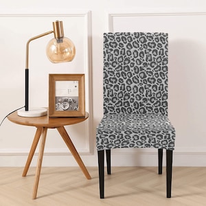 Grey Leopard Dining Chair Seat Covers, Animal Print Cheetah Stretch ...