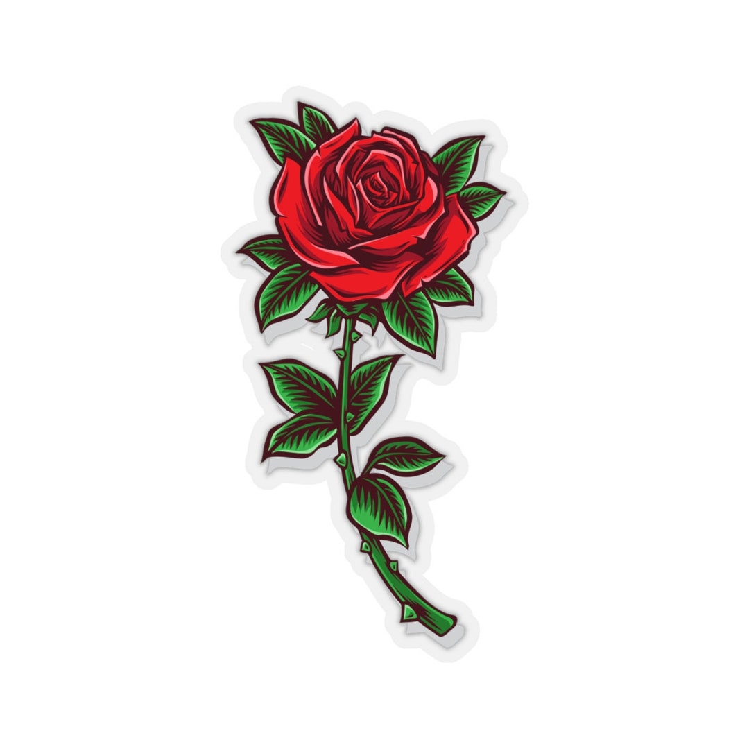 Red Rose Flower Sticker, Floral Art Tattoo Laptop Vinyl Cute Waterproof ...