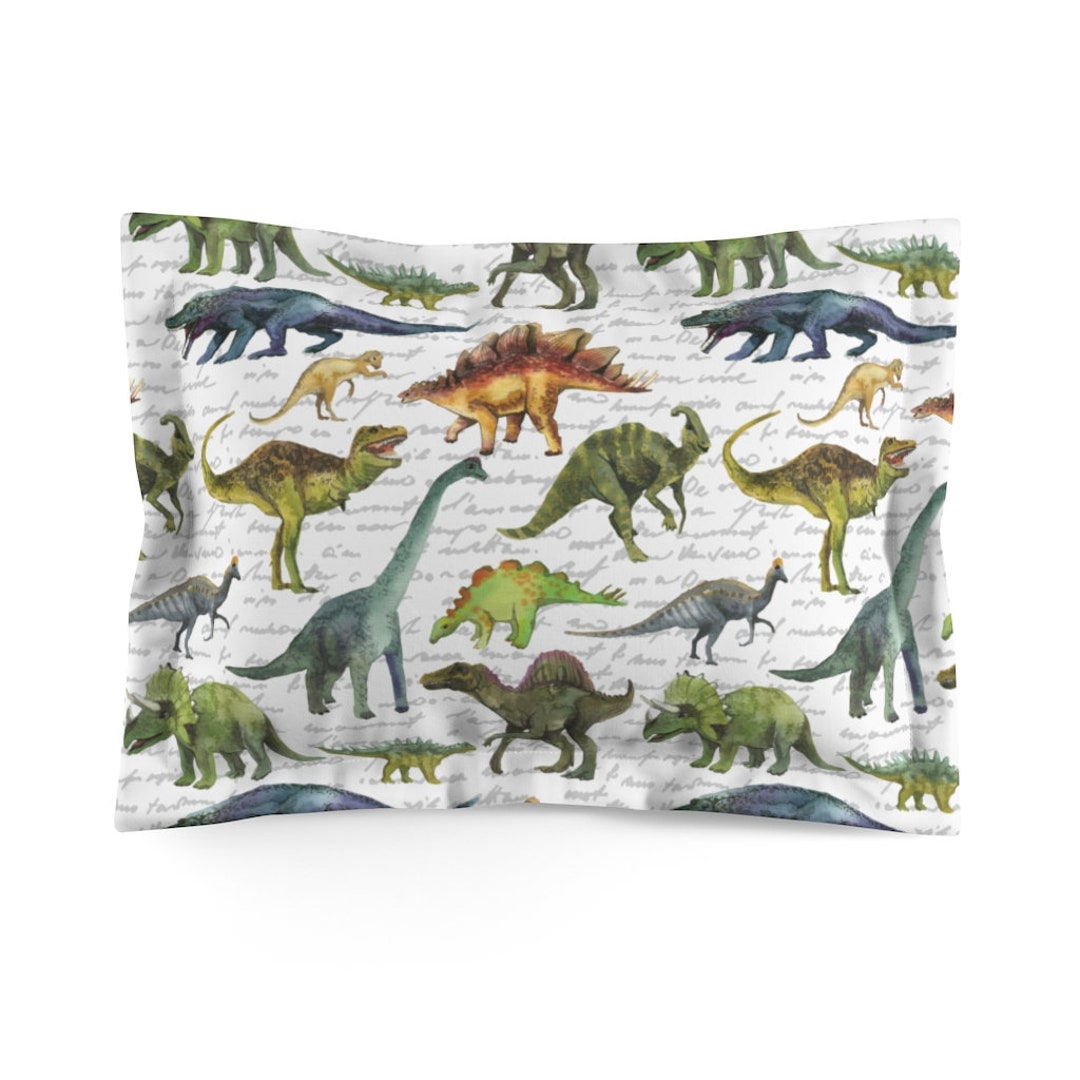 Dinosaur Microfiber Pillow Sham, Dino Script Matching Duvet Bed Cover ...