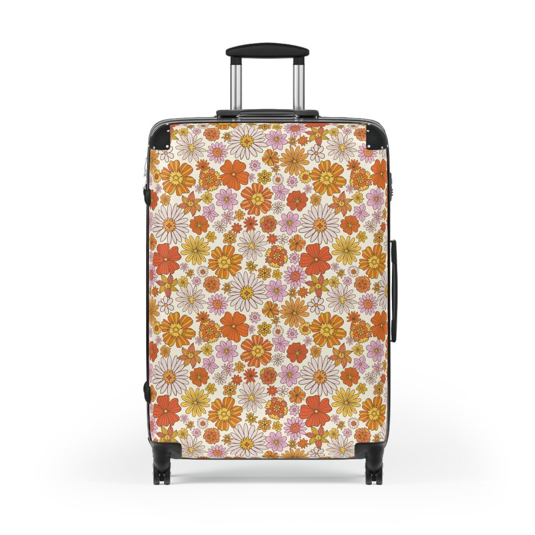 Retro Floral Suitcase Luggage, Vintage Flowers 70s Carry on 4 Wheels ...