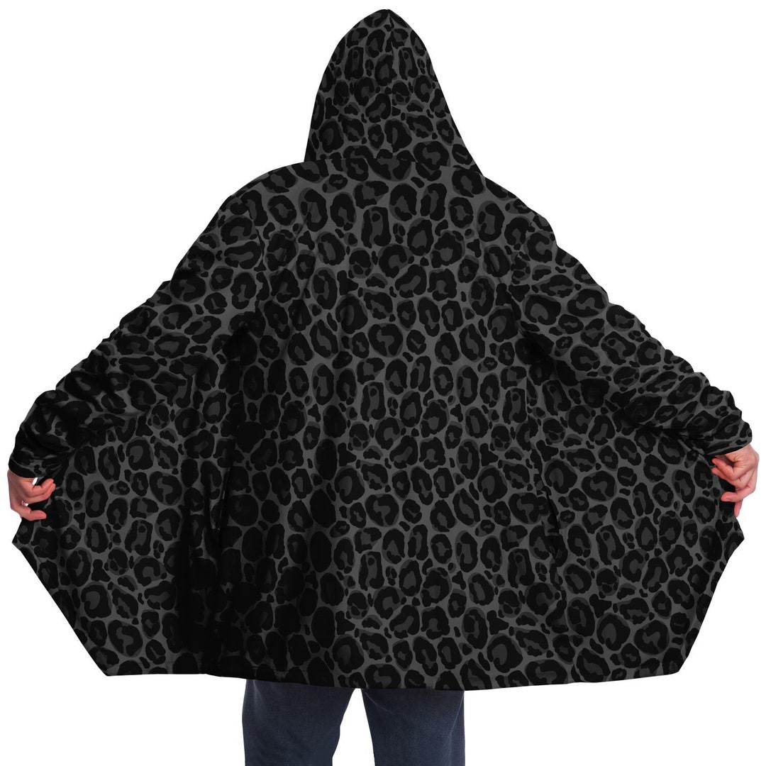 Black Leopard Hooded Cloak Cape, Animal Cheetah Print Coat Men Women ...