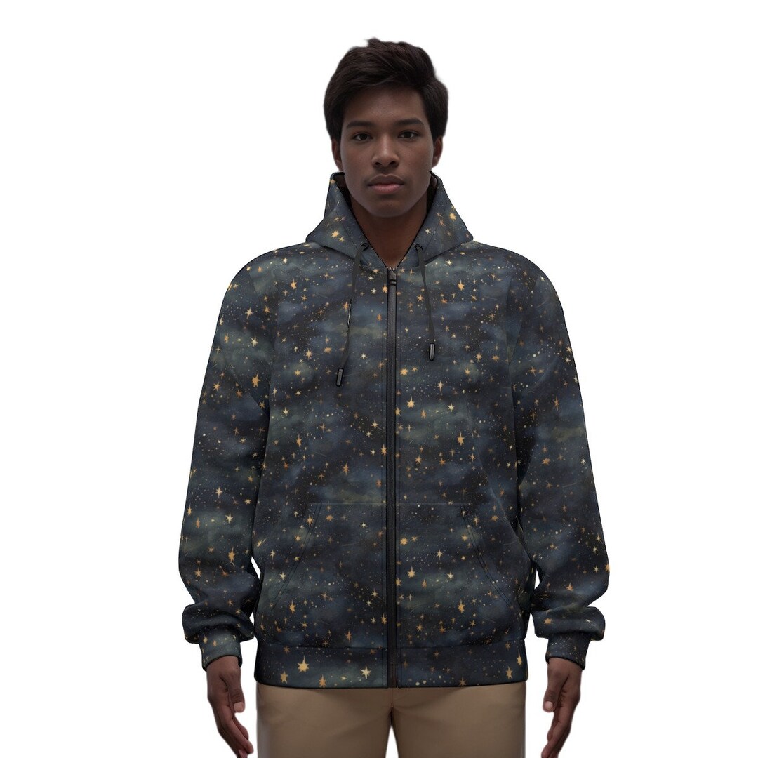 Galaxy Gold Stars Zip up Hoodie, Constellation Universe Front Zipper ...