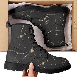 Constellation Women Leather Boots, Stars Space Vegan Lace up Shoes ...