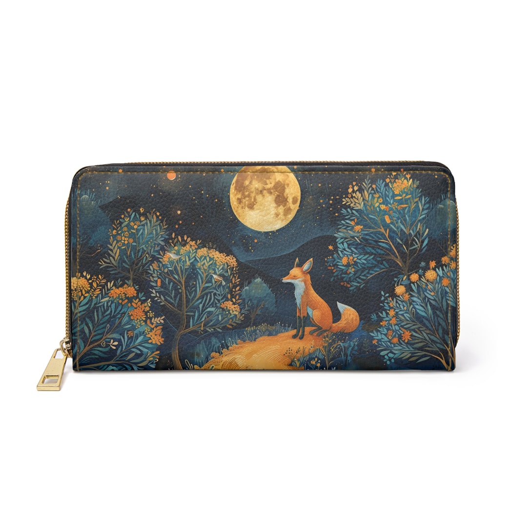 Fox Leather Wallet Women, Moon Trees Vegan Zipper Zip Around Coins ...