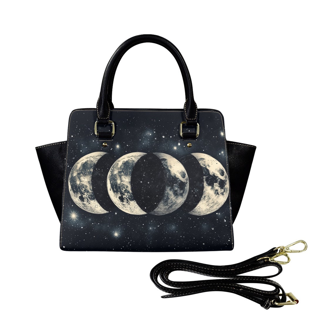 Moon Phases Celestial Leather Purse Handbag, Stars Space Vintage ...