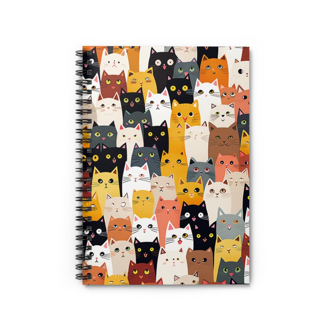 Cats Spiral Notebook, Cute Kittens Travel Pattern Design Small Journal ...