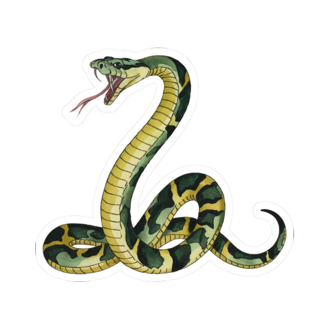 Snake Sticker Decal, Green Animal Reptile Watercolor Art Vinyl Laptop ...