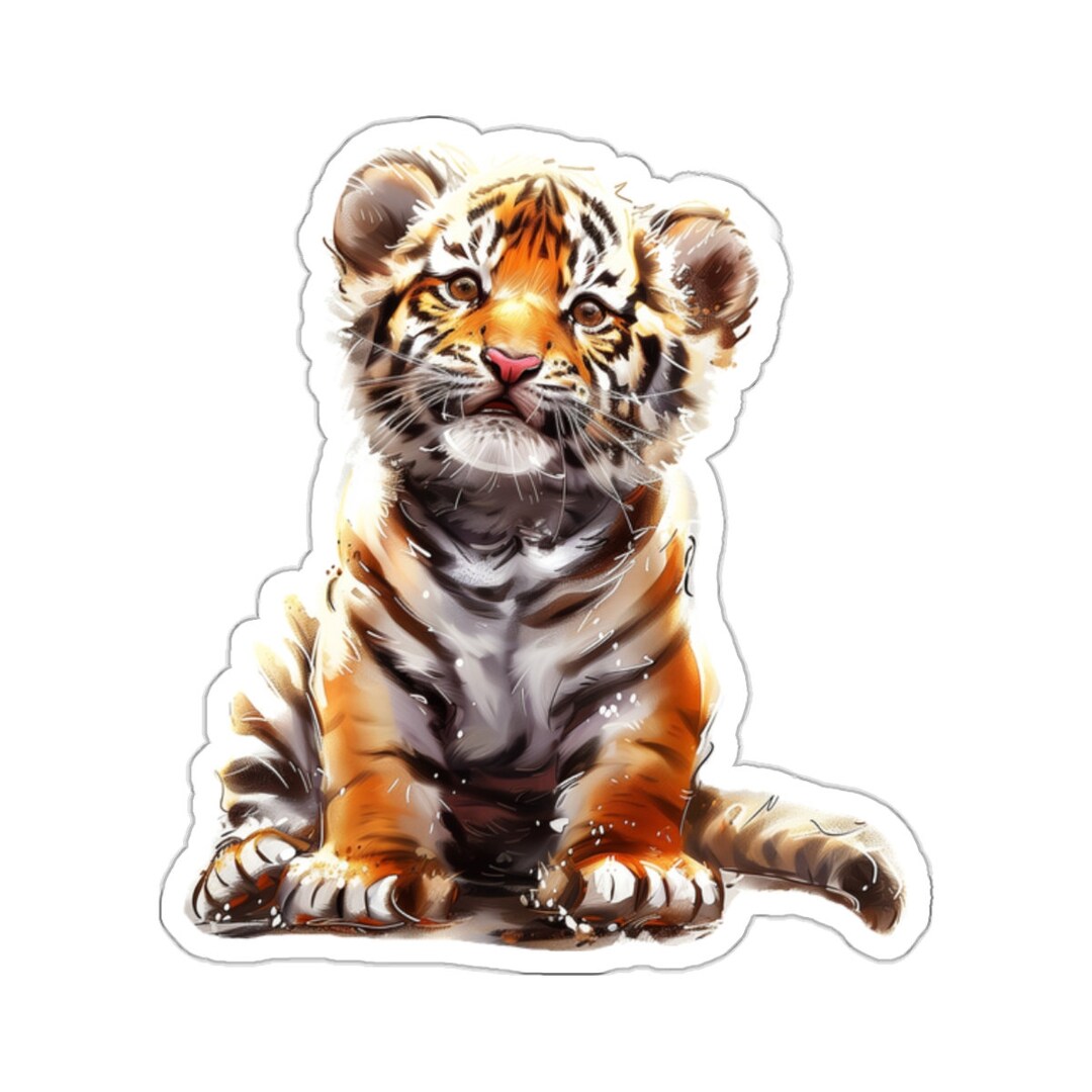 Northeast Tiger Sticker Decal, Cub Baby Watercolor Animal Art Vinyl ...