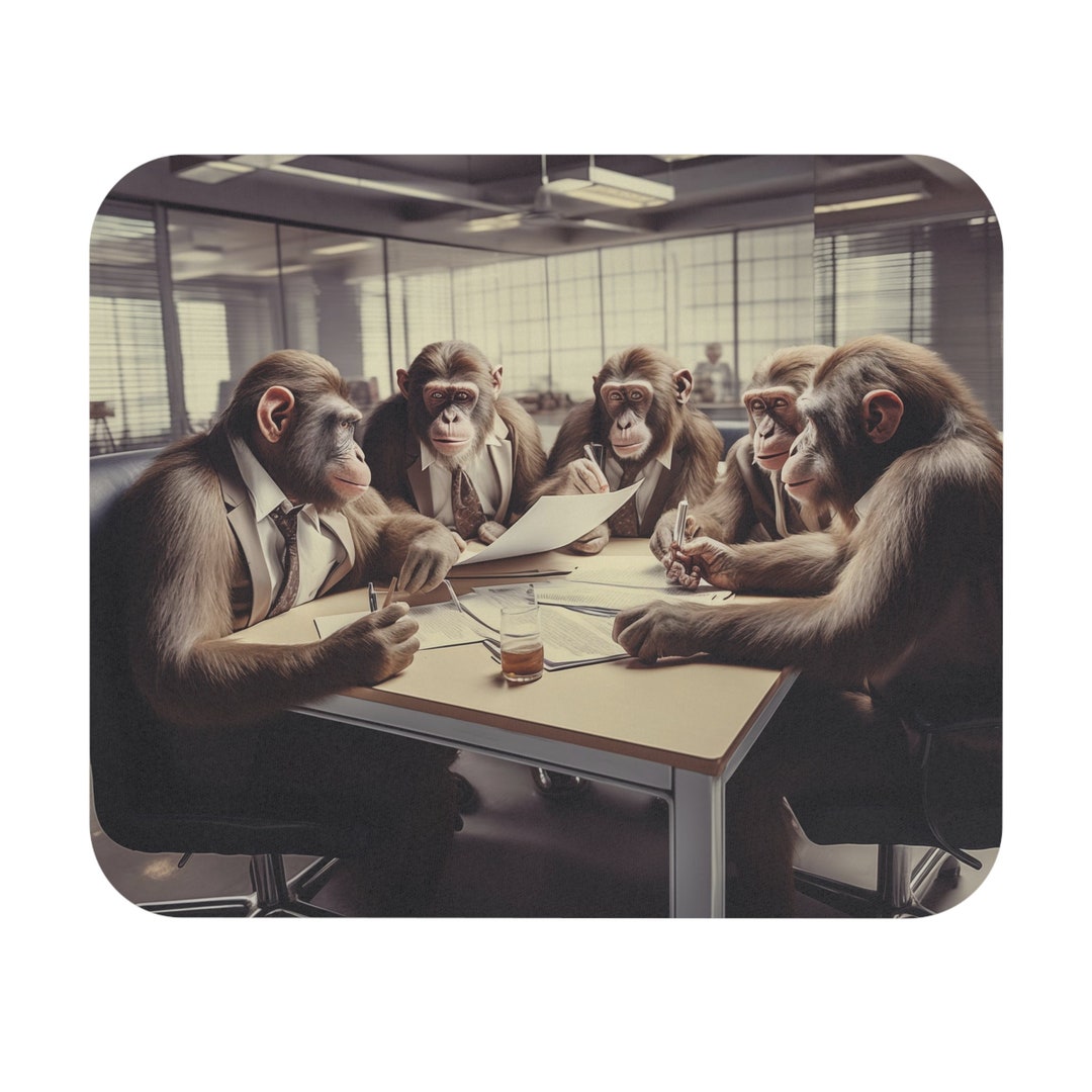 Funny Mouse Pad, Monkeys Work Meeting Humorous Computer Gaming Unique ...