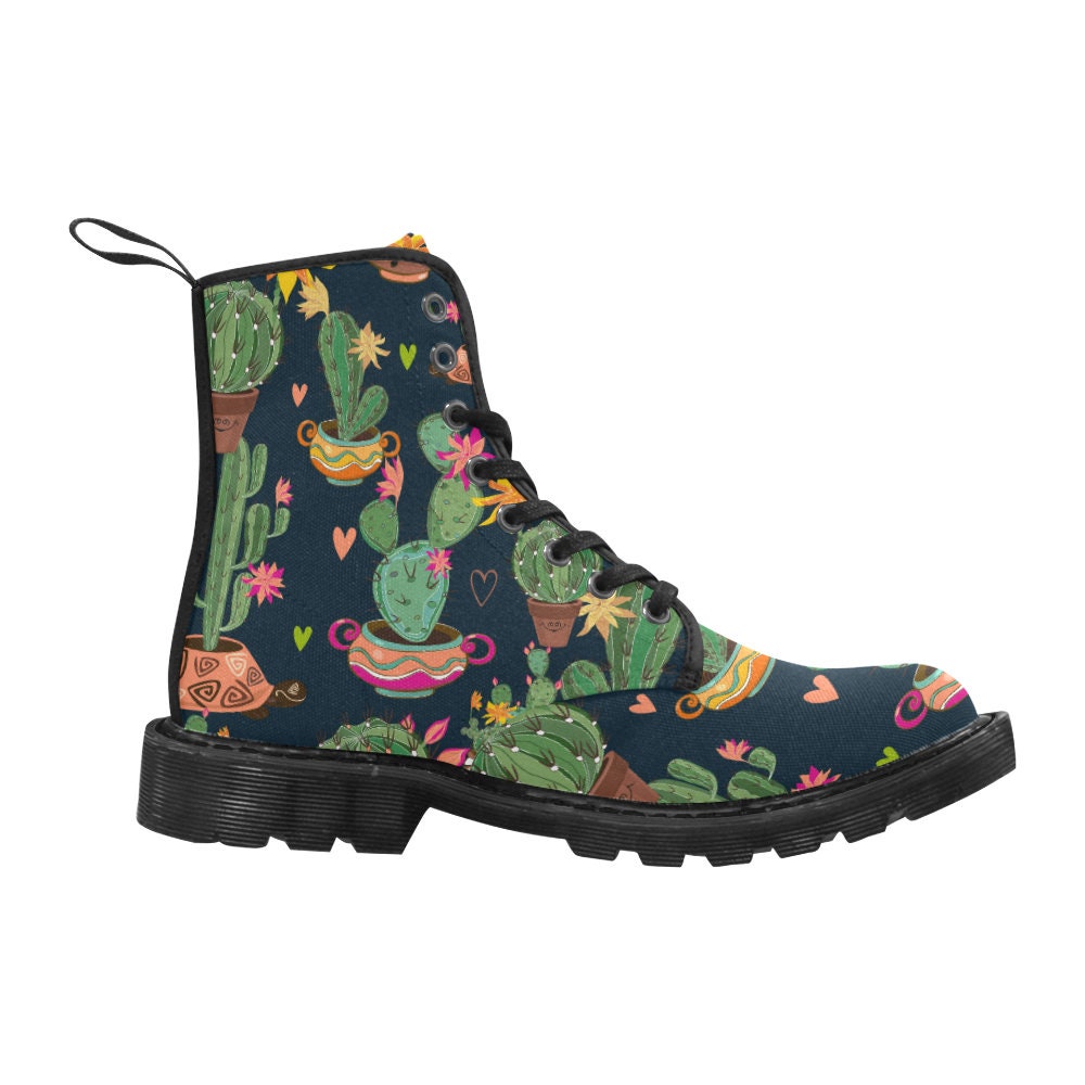 Cactus Women's Boots Succulent Vegan Canvas Lace up - Etsy