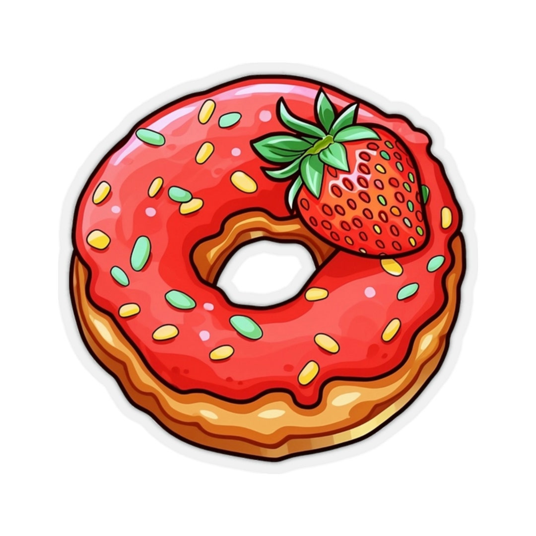 Strawberry Donut Sticker, Food Art Laptop Decal Vinyl Cute Waterbottle ...