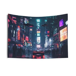 Cyberpunk City Tapestry, Futuristic Wall Art Hanging Cool Unique ...